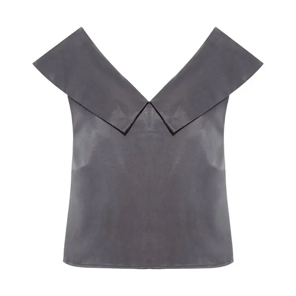 FEMPONIQ Off Shoulder Collared Crop Top - Grey