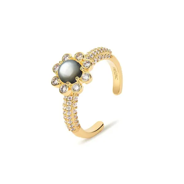 FREQNC ATELIER Eight Petals Ring Gold Mother Of Pearl - Black