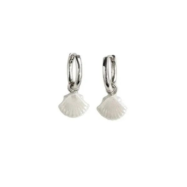 POPORCELAIN Mini Porcelain Seashell Earrings, Tone - Silver