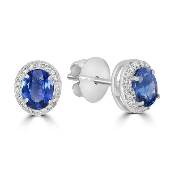 ARTISAN White / Blue Natural Blue Sapphire & Diamond Stud Earrings In 18k White Gold - White/blue
