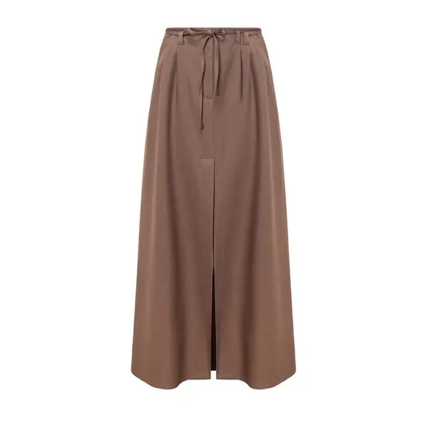 MANDRAGORA Long Wool Skirt With A Slit Marie - Brown