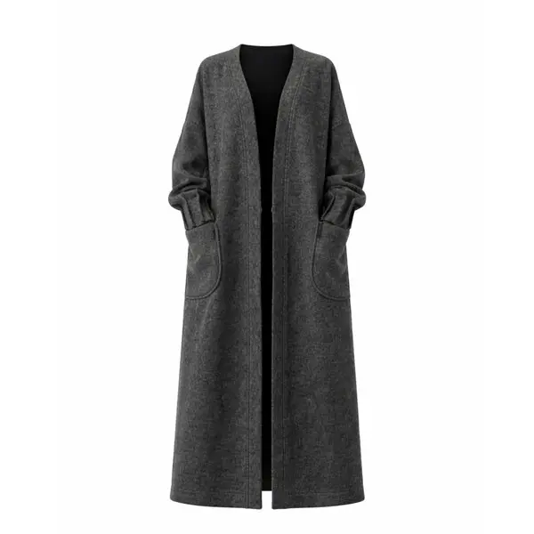 NIKKA PLACE Chunky Oversized Boiled Wool Cardigan With Huge Pockets In Charcoal Gray - Grey