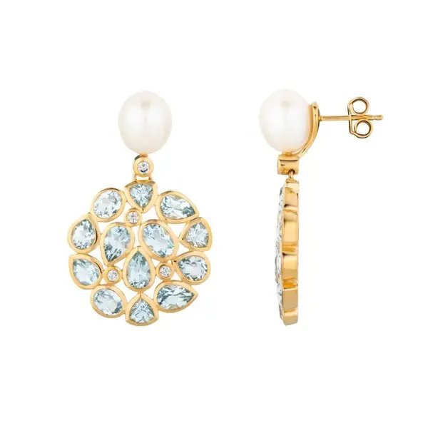 LULU B LONDON Topaz & Pearl Statet Gold Stud Drop Earrings - Blue