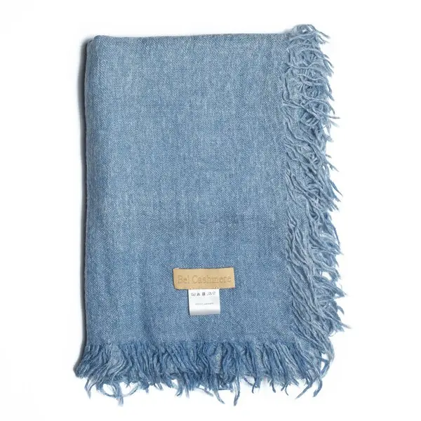BEL CASHMERE Cashmere Foulard With Fringes Dusty - Blue