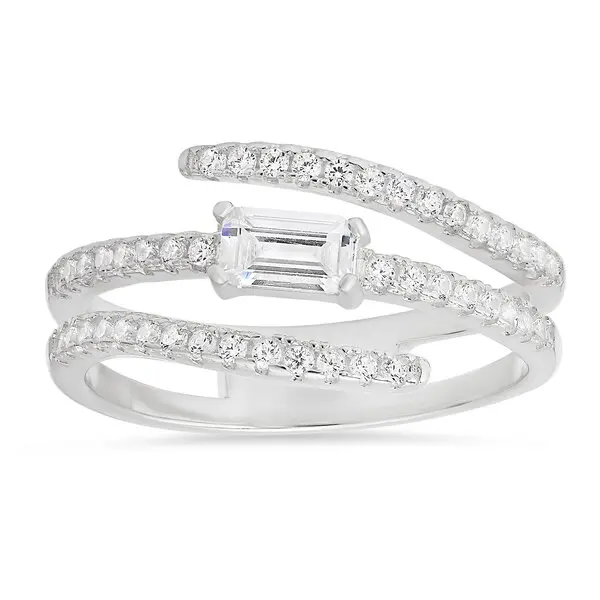 KYLIE HARPER Sterling Baguette-cut Crossover Statet Ring - Silver