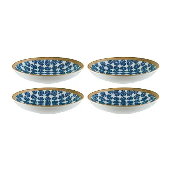 Turgla Home Blue / White Calif Round Decorated Porcelain Salad, Pasta Bowl, Set Of Four - Blue/white