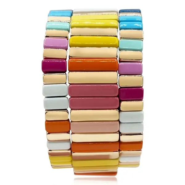 MICHAEL NASH JEWELRY Miria Multi Pastel And Bright Enamel Stretch Three Piece Bracelet Set - Blue