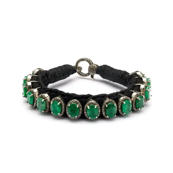 CARAVAN OF STONES Venice Pavé Diamond & Emerald Bracelet - Black