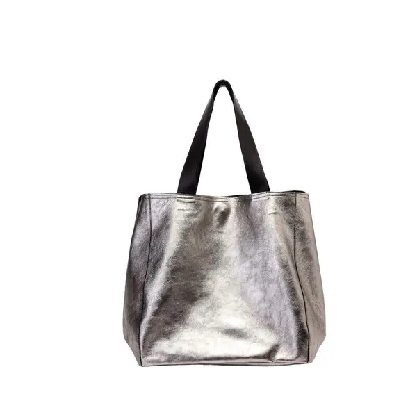JUAN-JO Slouchy Tote Bag Soft Leather- Large Size - Silver