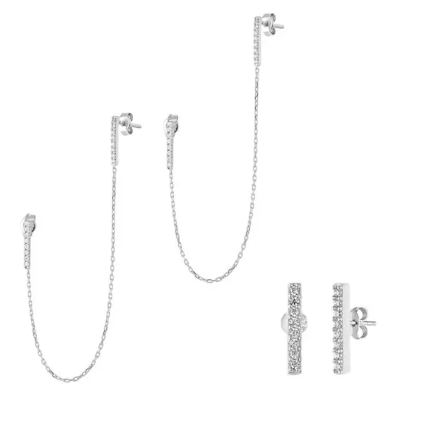 SPERO LONDON Chained Bar Chain & Bar Earring Set In Sterling Pair - Silver
