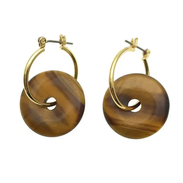 FARRA Round Tiger Eye Stones Clip On Earrings - Brown