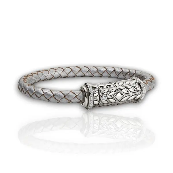 DANEILA LÉON Sterling Twisted Leather Bracelet With Diamond Clasp - Silver
