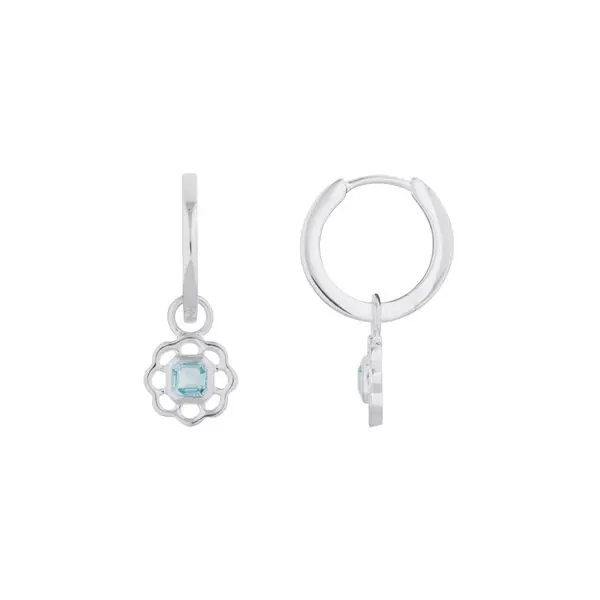 LULU B LONDON Topaz Gemstone Flower Silver Drop Hoop Earrings - Blue
