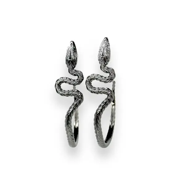 JAGGED HALO JEWELRY Serpent Hoop Earrings Rhodium - Black
