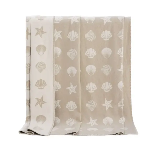J.J.Textile Neutrals / White / Brown Beige Seashells Large Cotton Blanket - White/brown