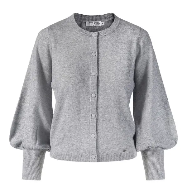 TIRILLM Ava" Cashmere Cardigan With Puffed Sleeves Melange - Grey