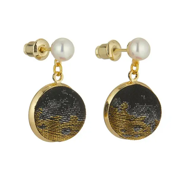 SOFT STROKES SILK Brocade And Pearl Drop Earrings - Blue/gray/purple/white/yellow