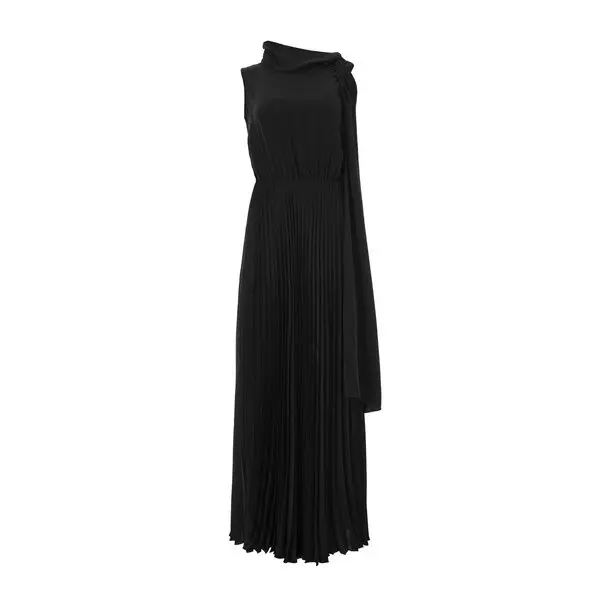 LITA COUTURE Long Pleated Tie-neck Dress - Black