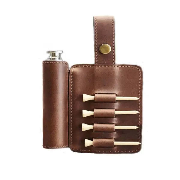 VIDA VIDA Tan Leather Golf Tee Holder & Hip Flask - Brown