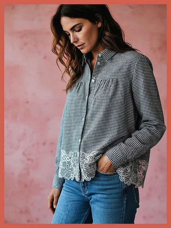 NOOKI DESIGN Koren Embroidered Blouse In Gingham - Black