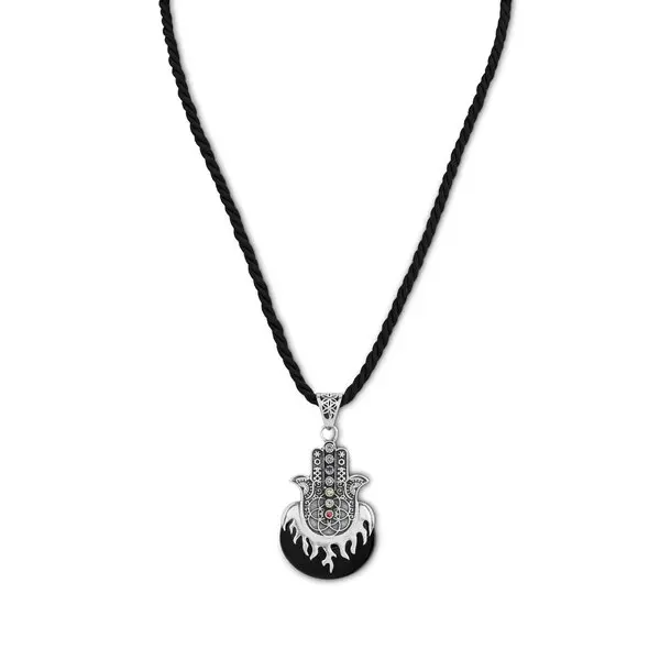 WARE COLLECTIVE Black / Silver Chakra Hamsa Pendant - Black/silver