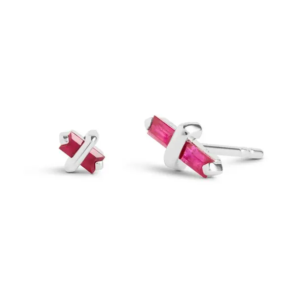 KASUN LONDON Red / Silver Candy Kiss Earrings July Ruby Silver - Red/silver