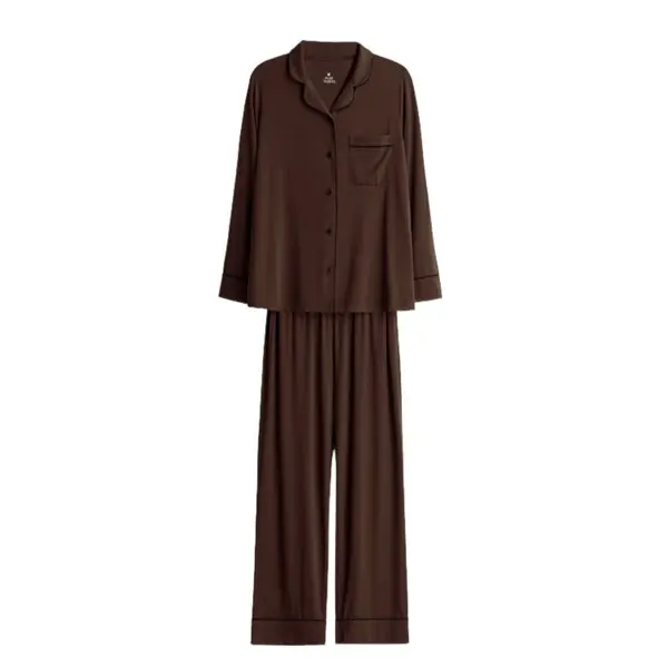 PURE PARIMA Soft-knit Long Sleeve Pajama Set - Brown