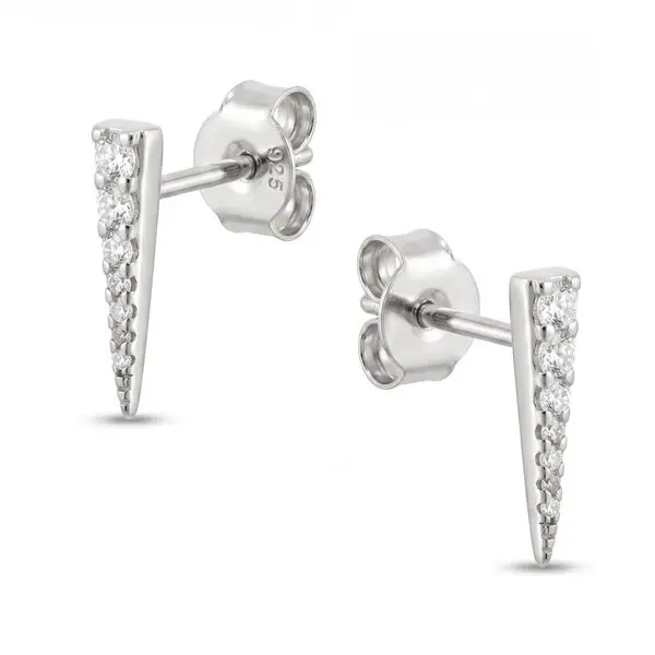 SPERO LONDON Long Pave Dagger Stud Earrings Sterling - Silver