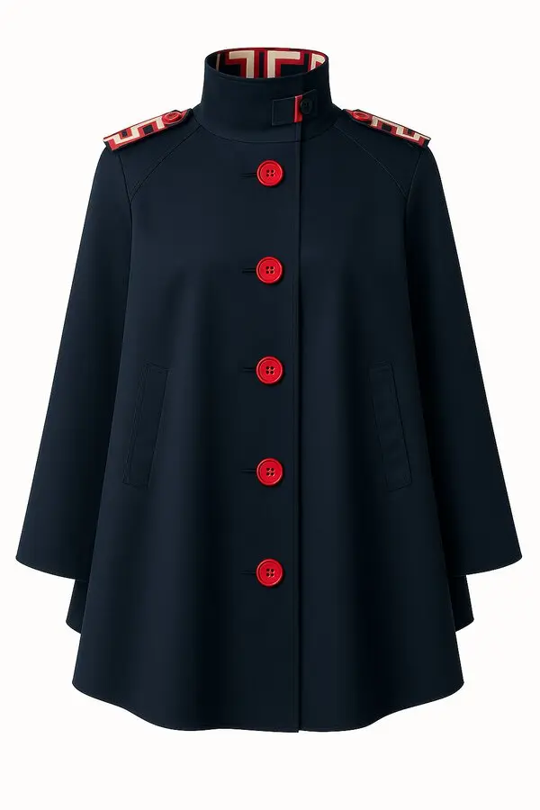 BEIRA Nadia Navy Waterproof Cape With Silk Collar - Blue
