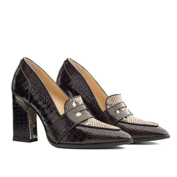 ROSAMUND MUIR LONDON Neutrals Annabel Crocodile Print & Snake Print Loafers - Brown