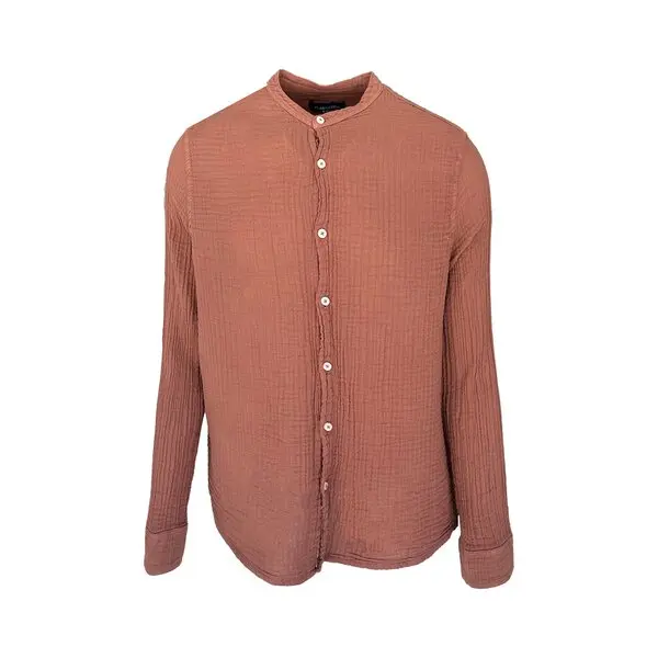 Haris Cotton Textured Cotton Shirt With Mandarin Neck Blush - Brown