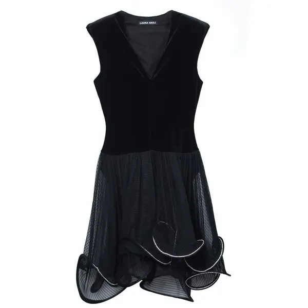 LAURA DAILI Black / Silver Intriguing Black Velvet Illusion Dress - Black/silver
