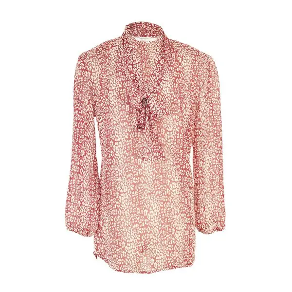 JENNAFER GRACE Brick Leopard Tie Blouse - Red