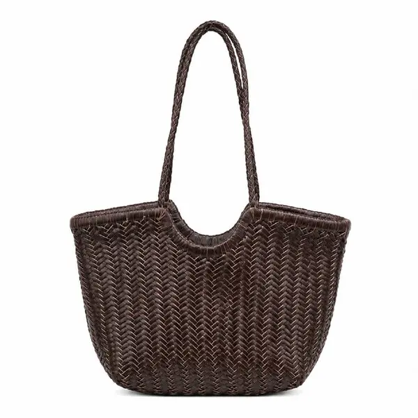 RIMINI Genuine Leather Hand Woven Shopping Bag - Brown