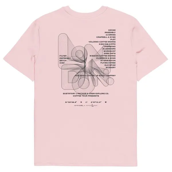ANCHOR & CREW Cotton Gustatory London Coffee Scene Organic Cotton Embroidered T-shirt - Pink