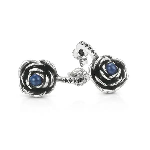 UNALOE Silver / Blue Sterling Silver Rose Drop Earrings With Sapphire – Earrings – Jewelry - Silver/blue