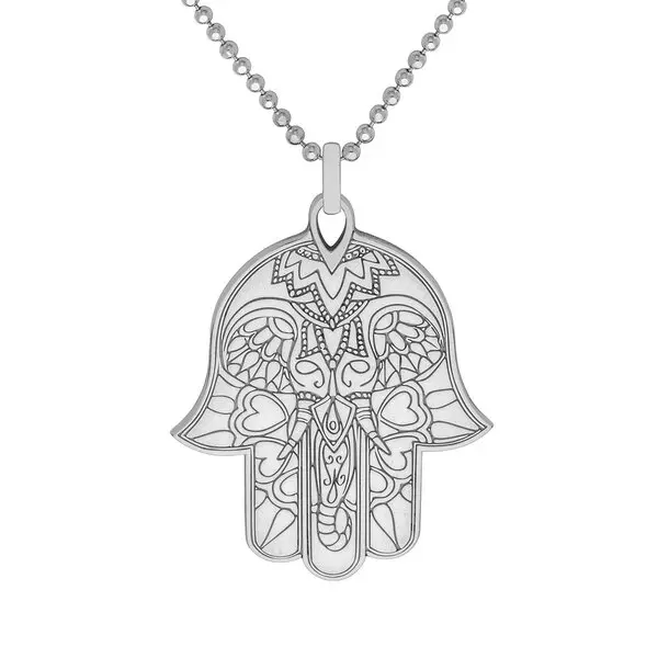 CARTERGORE Large Hamsa Hand Pendant Necklace - Silver