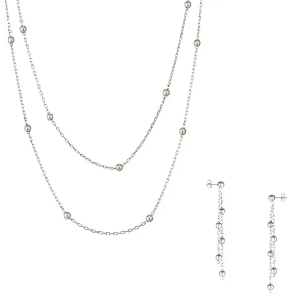 SPERO LONDON Dorica Sterling Multi Bead Drop Earrings And Double Layer Necklace Set - Silver