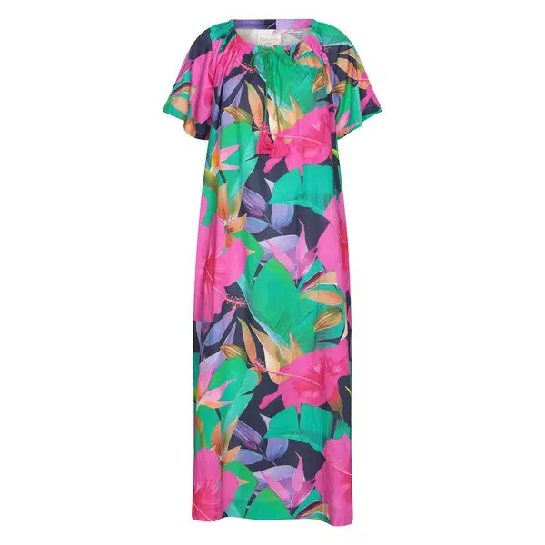 NOLOGO-CHIC Calypso Fruit Flower Midi Dress Cotton Navy - Blue