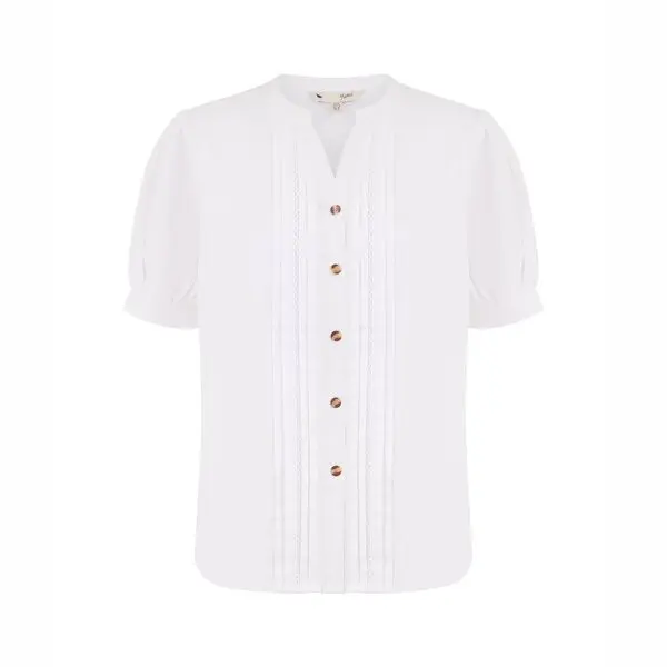 YUMI Cotton Pleated Short Sleeve Shirt - White