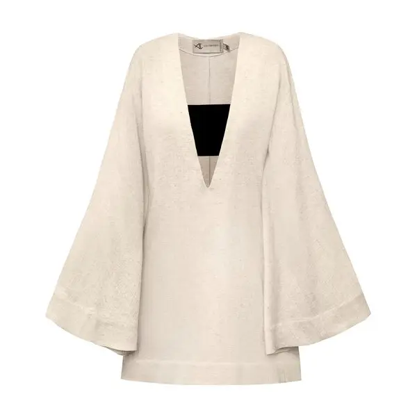 ALINA CERNATESCU Neutrals Tunis Mini Cotton Linen Holiday Resort Dress - Beige