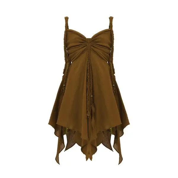 ZHENABIA Ninsun Dress Boho Mini Dress - Brown