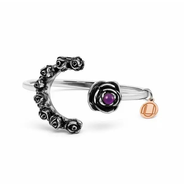 UNALOE Silver / Pink Moon Rose Open Bracelet In Sterling Silver With Natural Amethyst – Handmade Italian Jewelry - Silver/pink