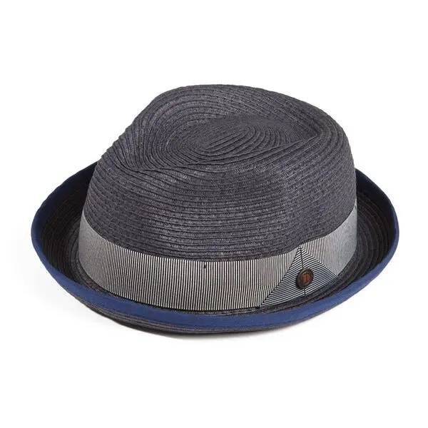 DASMARCA HATS Dasmarca Andy Short Brim Trilby Retro Summer Skimpy Brim Straw Braided Hat Navy - Blue