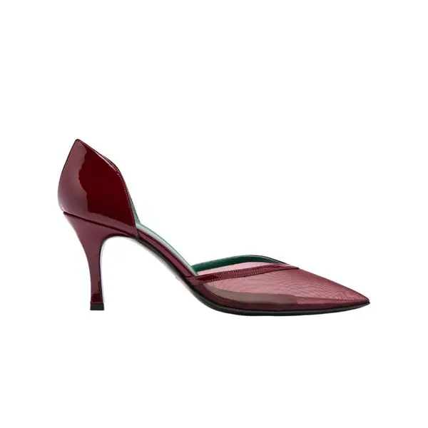 FLORRIE Cate D'orsay Mesh & Patent 75mm Pump Burgundy - Red