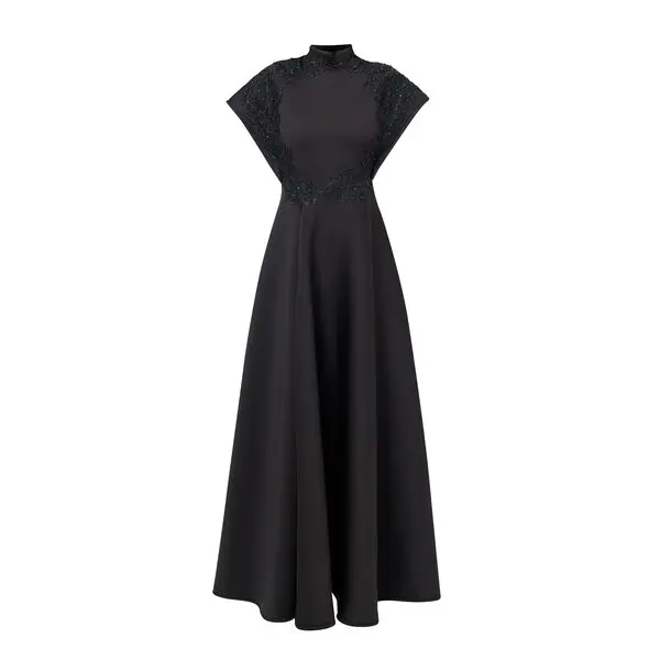 LIA ARAM Embellished Neoprene Evening Dress - Black
