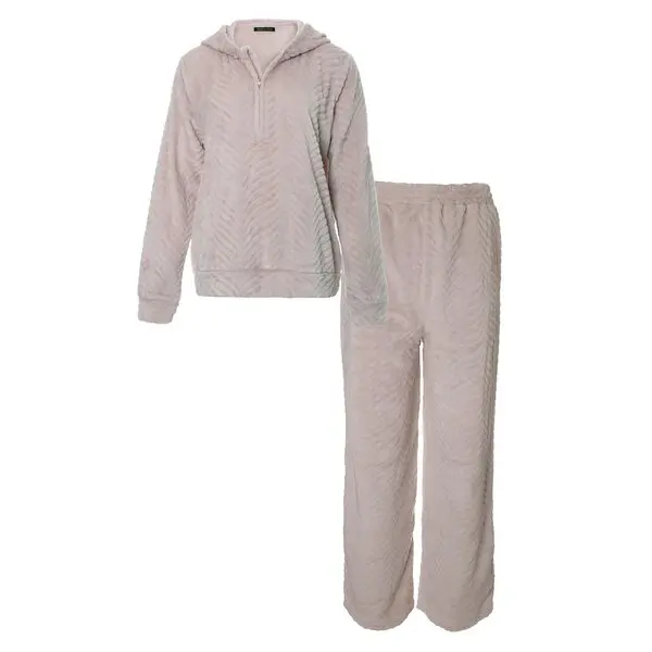 PRETTY YOU Neutrals Cosy Chevron Co-ord Lounge Suit In Almond - Gray