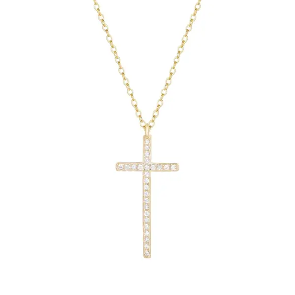 KAMARIA Long Cross Necklace With Crystals - Gold