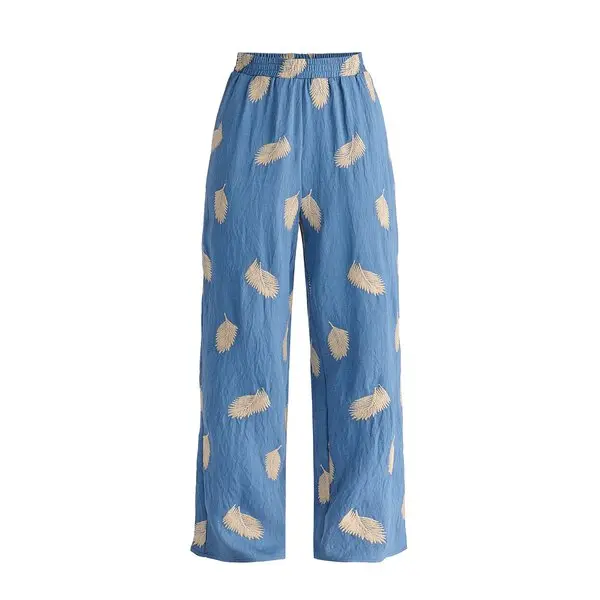 PAISIE Leaf Embroidered Trousers - Blue