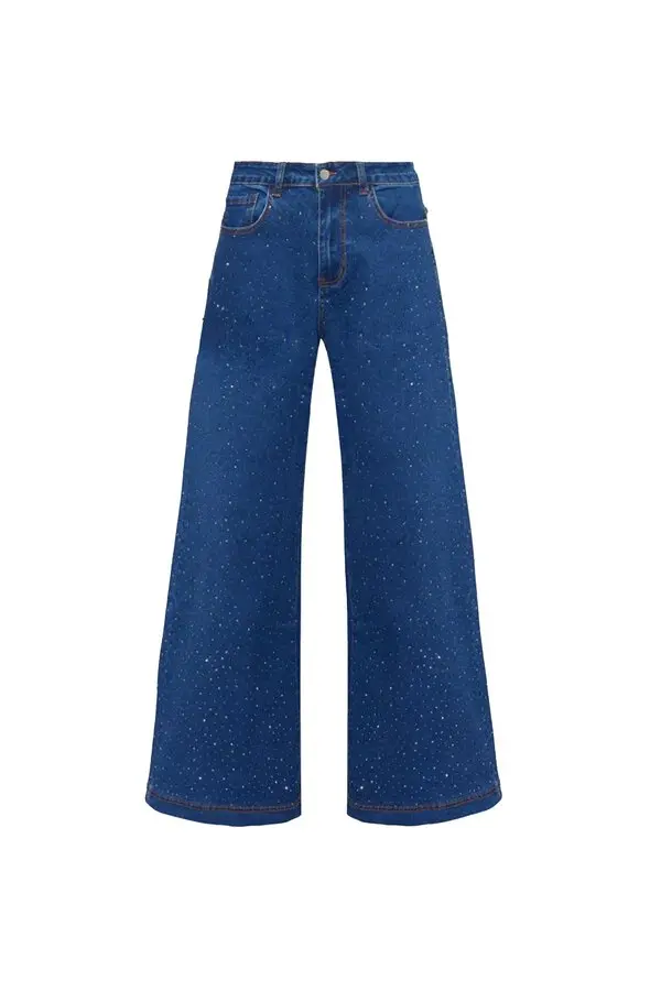 AMY LYNN Demi Diamante Flare Jeans - Blue